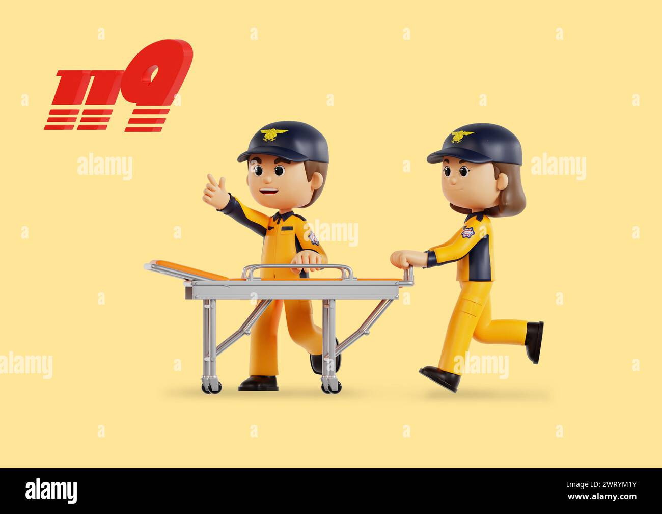 Paramedics 3d graphics for transferring patients to the first aid bed ...