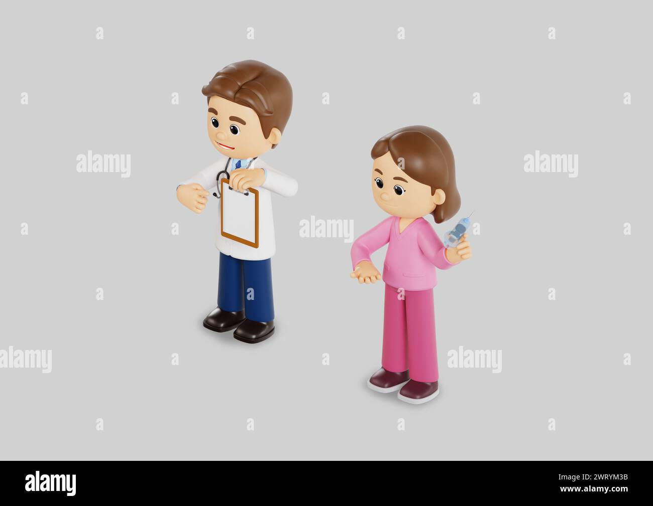 3d graphics of doctors and nurses holding medical charts and syringes ...