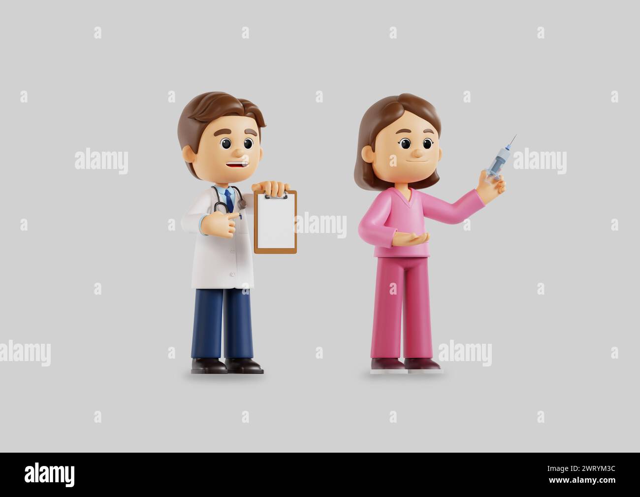 3d graphics of doctors and nurses holding medical charts and syringes ...