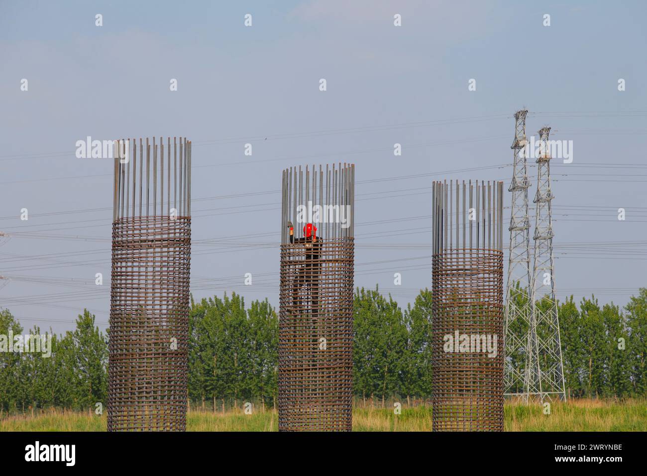 Bridge construction under performing the steel reinforcement of piling ...