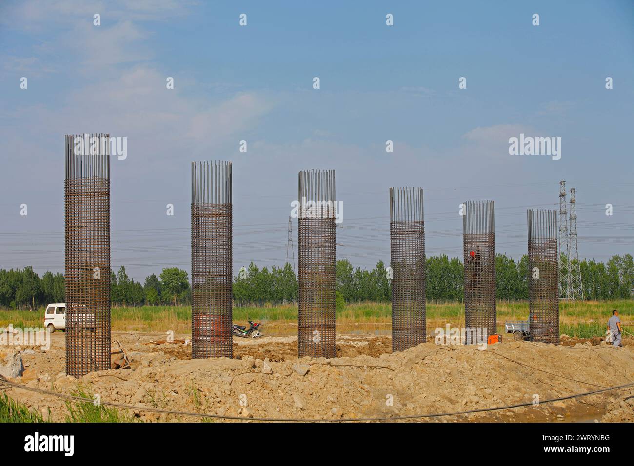 Bridge construction under performing the steel reinforcement of piling ...