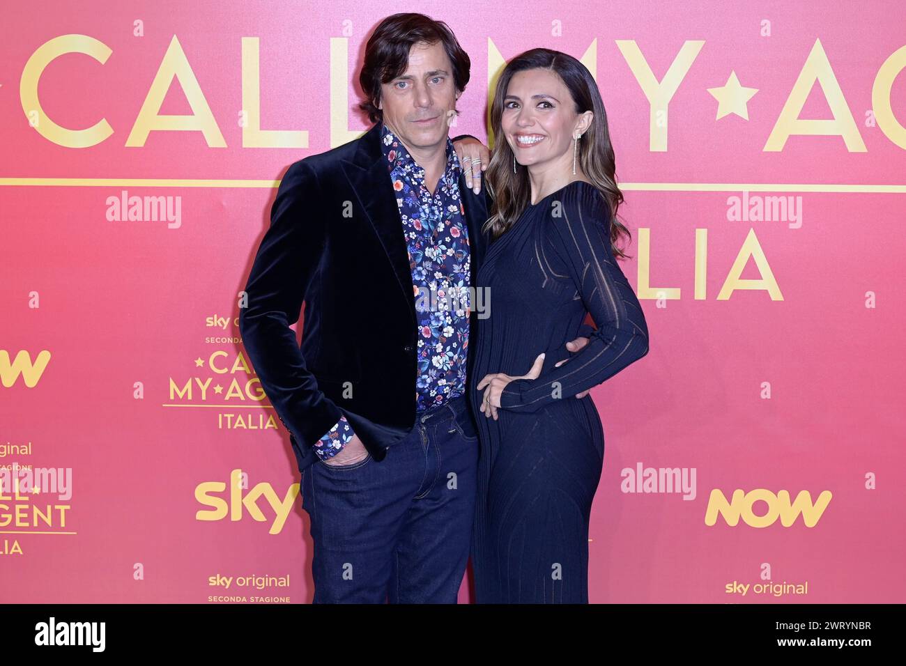 Rome, Italy. 14th Mar, 2024. Davide Devenuto (l) and Serena Rossi (r ...