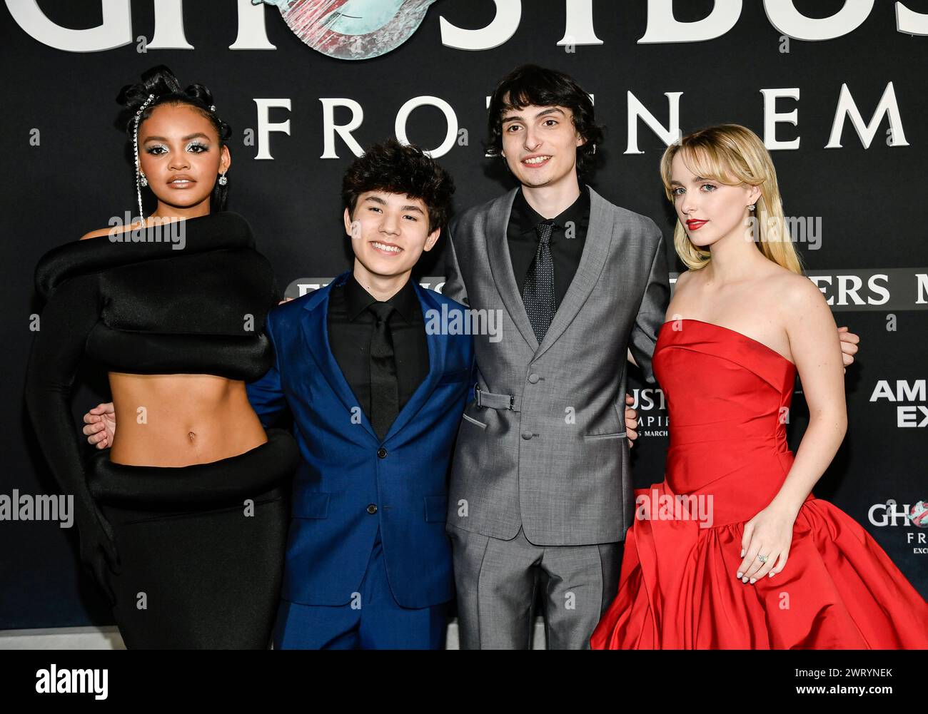 Celeste O'Connor, left, Logan Kim, Finn Wolfhard and McKenna Grace ...
