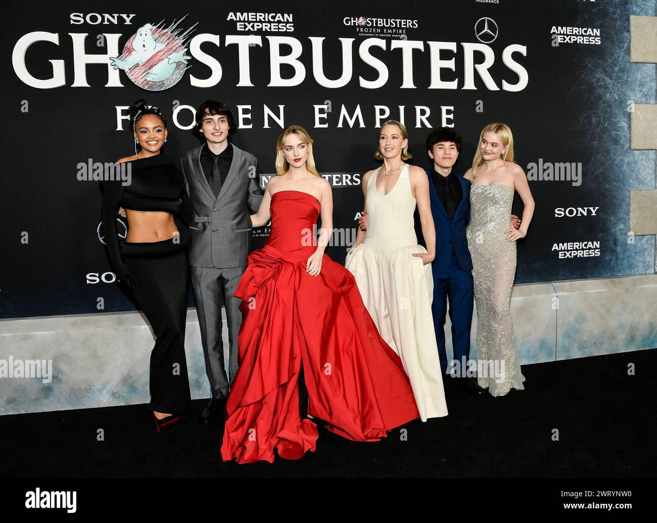 Celeste O'Connor, left, Finn Wolfhard, McKenna Grace, Carrie Coon ...