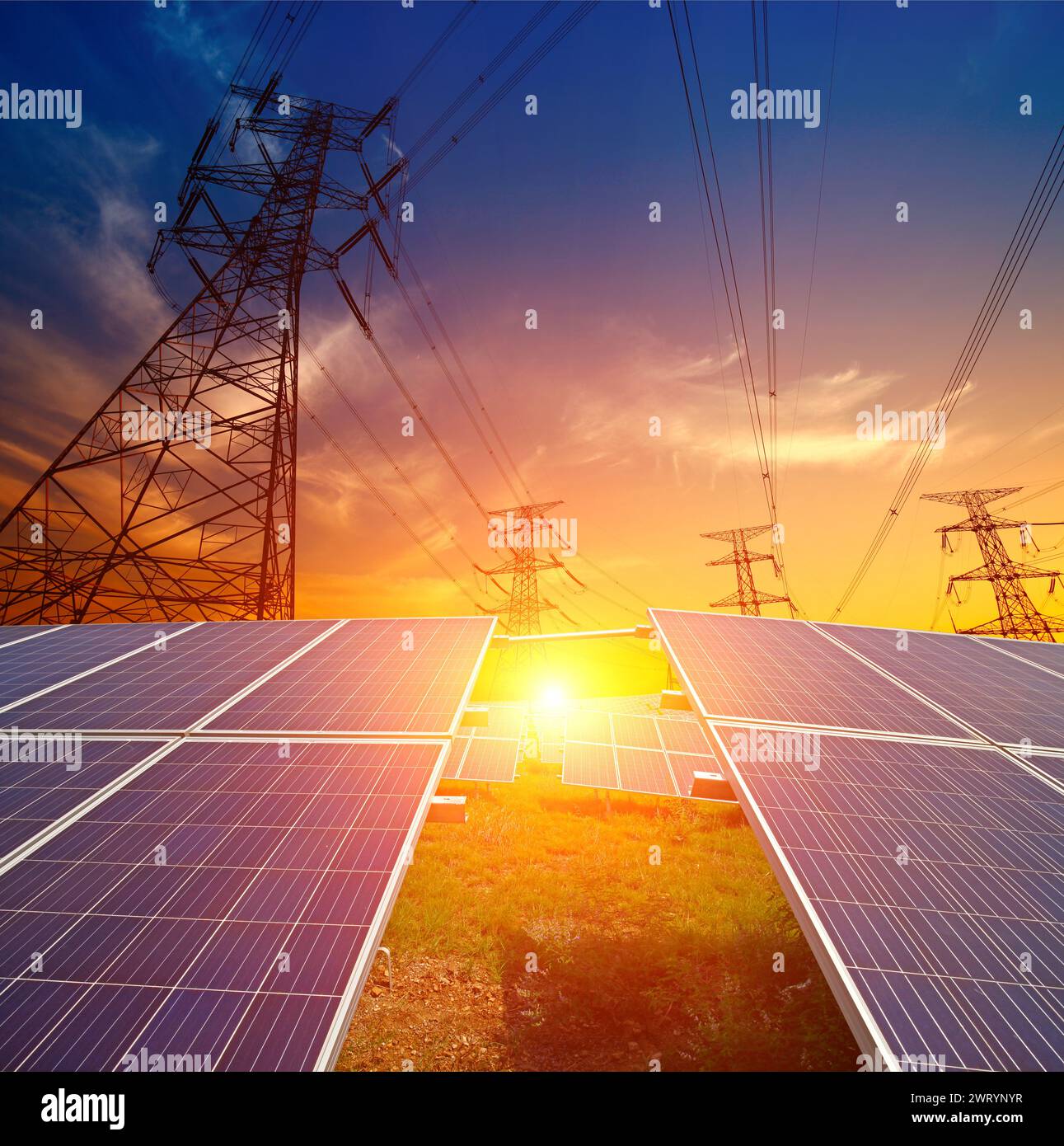 Solar panels and pylon Stock Photo - Alamy