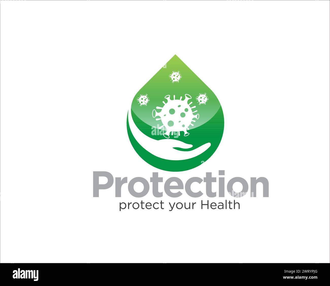 virus protection logo for medical or health logo with hand and drop ...
