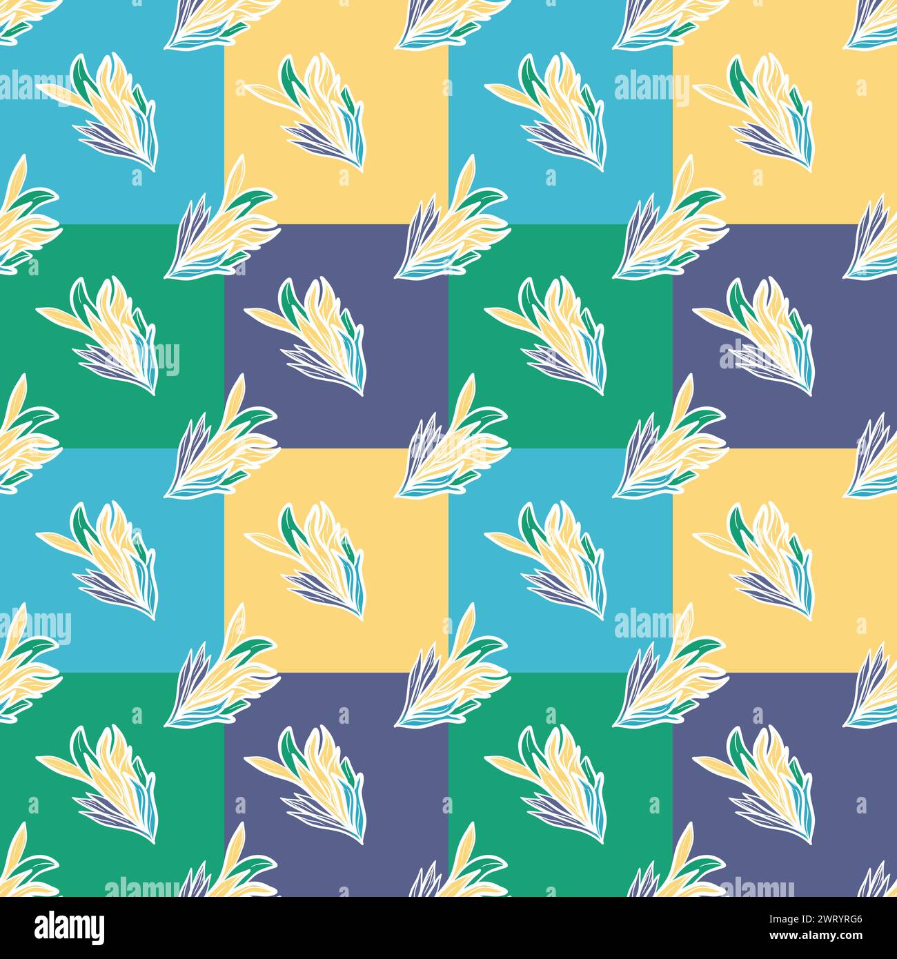 Seamless geometric pattern with flowers in quilt technique vector ...