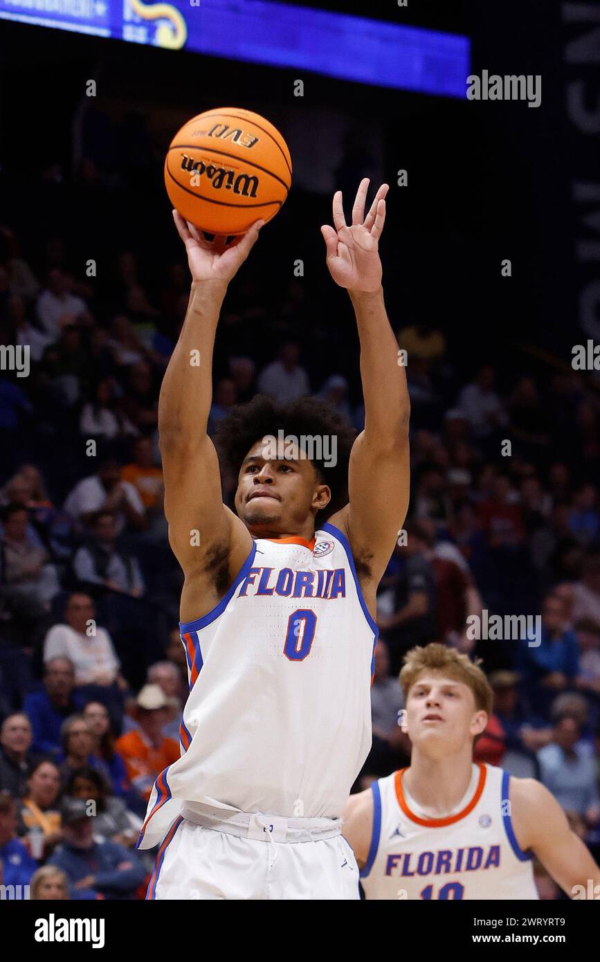NASHVILLE, TN - MARCH 14: Florida Gators guard Zyon Pullin (0) shoots a jumper during a second ...