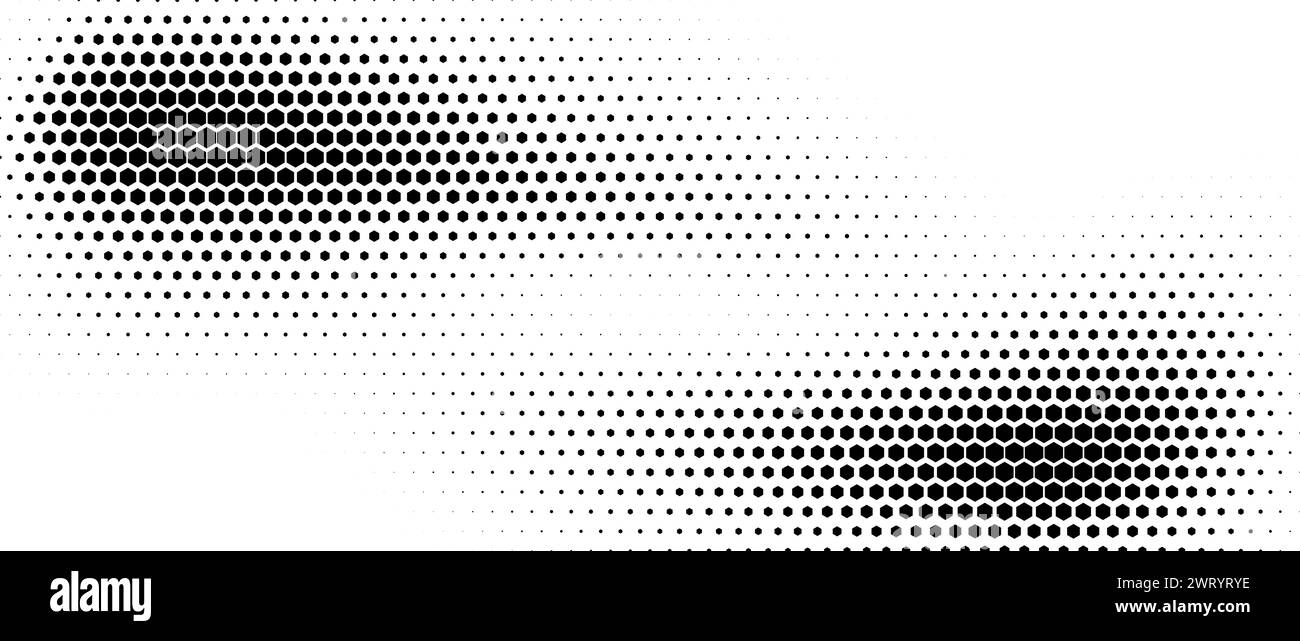 Hexagon halftone gradient texture. Abstract black grunge background. Geometric retro halftone ...