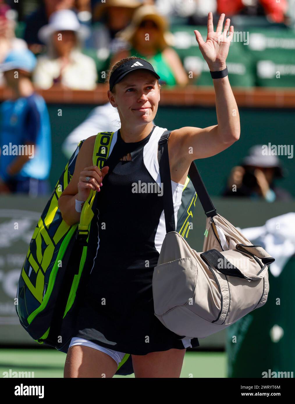 March 14, 2024 Caroline Wozniacki of Denmark acknowledges the crowd ...