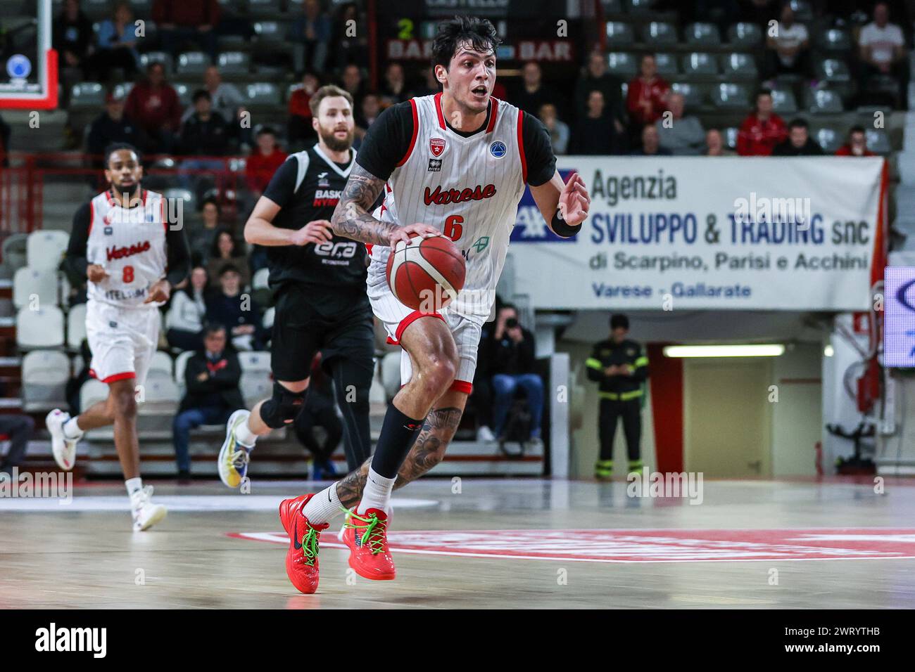 Varese, Italy. 13th Mar, 2024. Scott Ulaneo #6 of Itelyum Varese seen ...