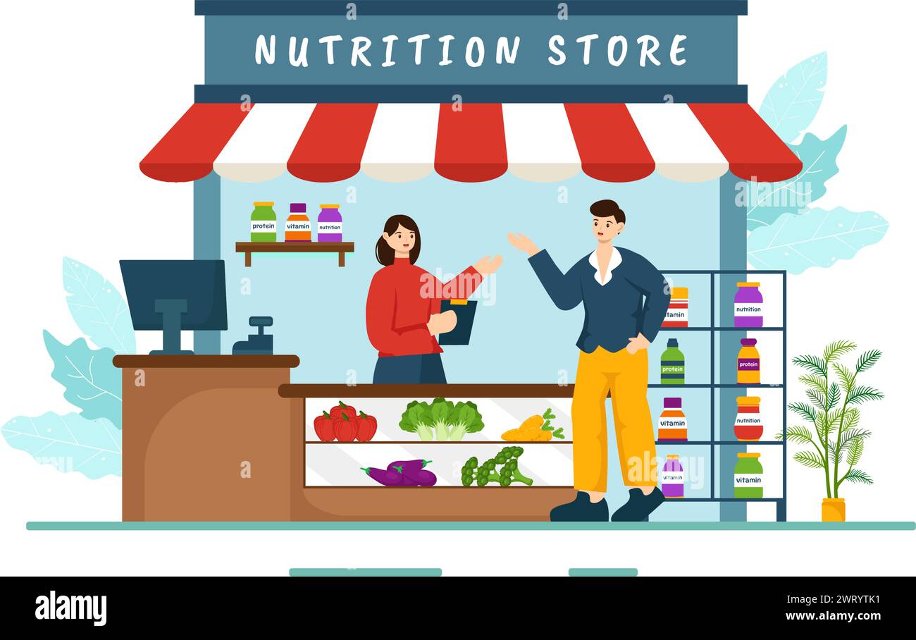 Nutrition Store Vector Illustration with Dietary Supplement of Vitamins ...