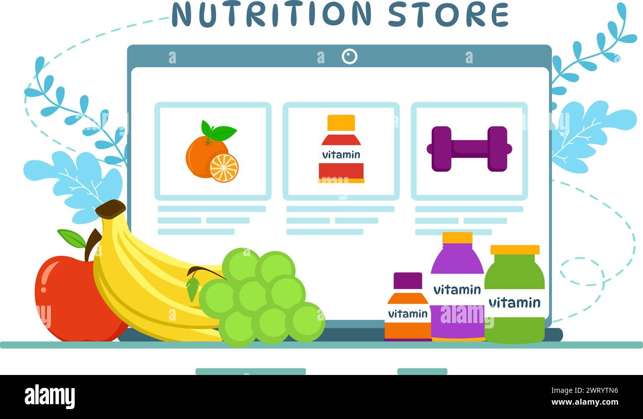 Nutrition Store Vector Illustration with Dietary Supplement of Vitamins ...