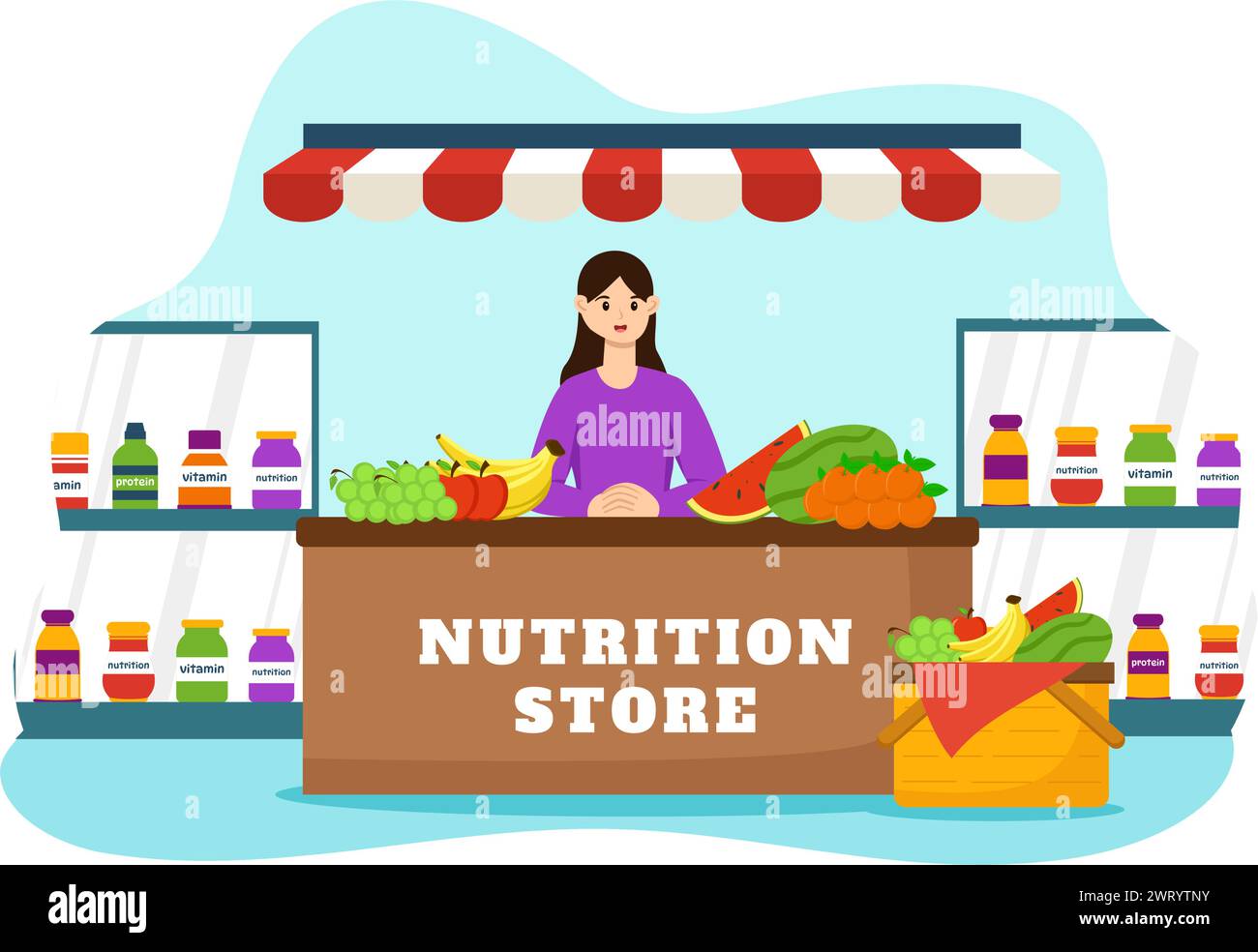 Nutrition Store Vector Illustration with Dietary Supplement of Vitamins ...