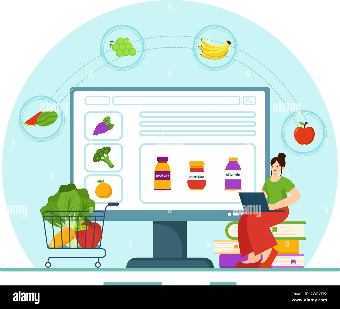 Nutrition Store Vector Illustration with Dietary Supplement of Vitamins ...