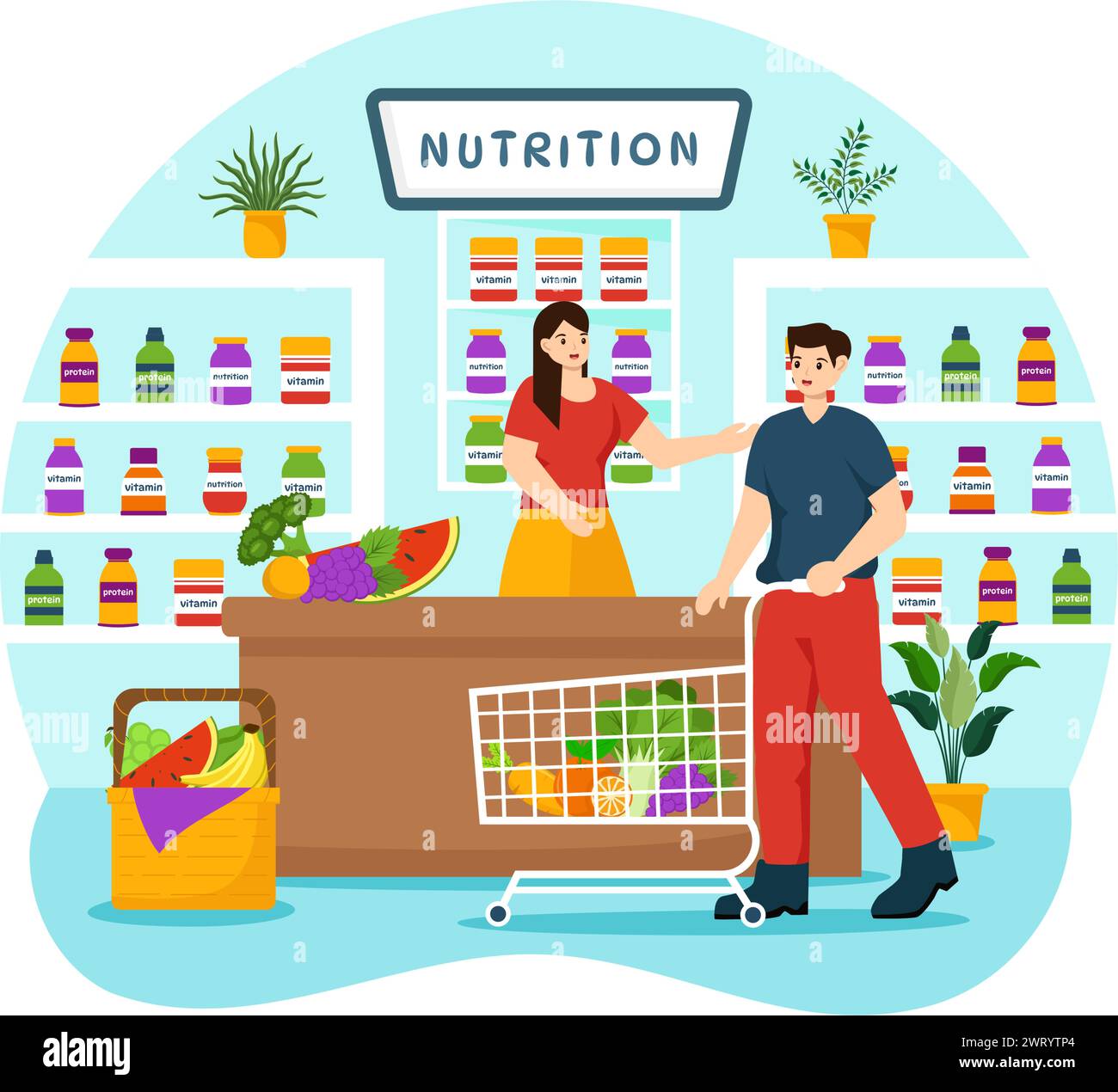 Nutrition Store Vector Illustration with Dietary Supplement of Vitamins ...
