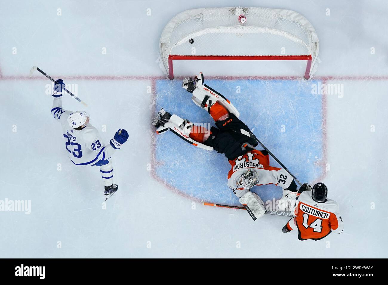 Toronto Maple Leafs' Matthew Knies reacts after a goal against ...
