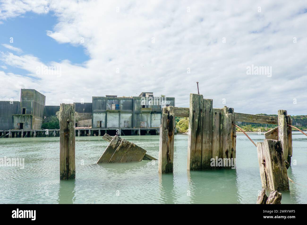 Patea New Zealand - February 28 2024; Old freezing works building ...