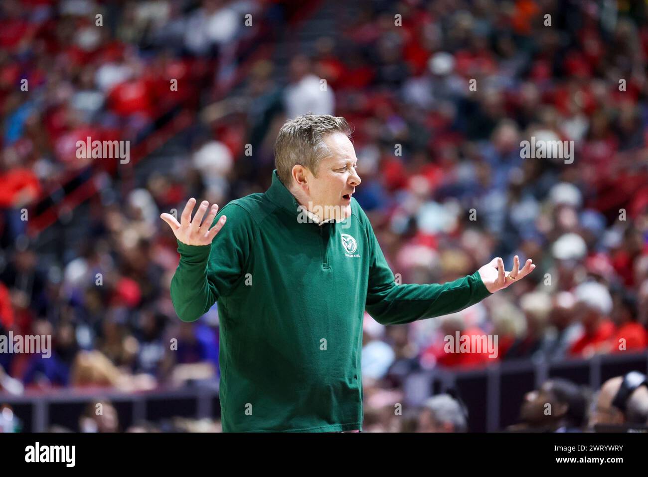 Colorado State coach Niko Medved reacts after a play during the second ...