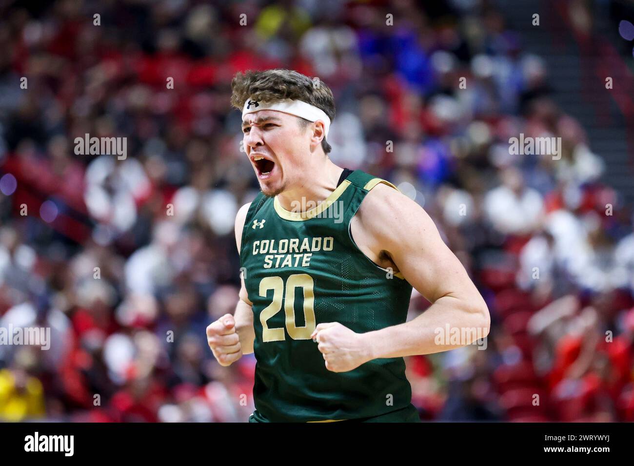 Colorado State guard Joe Palmer celebrates after a play against Nevada ...