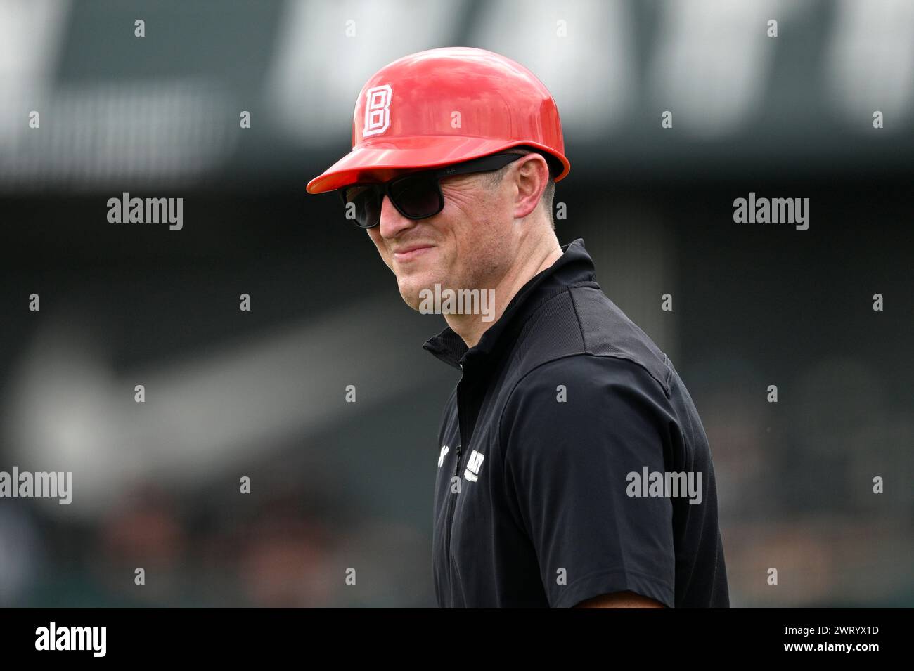 Bradley assistant coach Tyler Albright during an NCAA college baseball ...