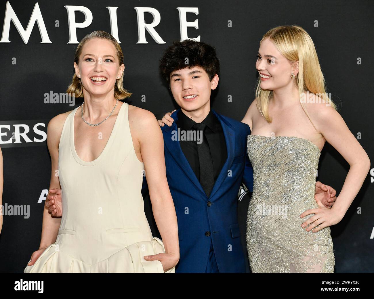 Carrie Coon, left, Logan Kim and Emily Alyn Lind attend the premiere of ...