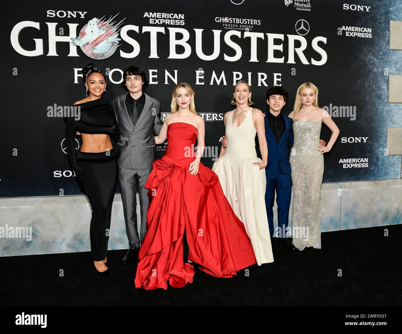 Celeste O'Connor, left, Finn Wolfhard, McKenna Grace, Carrie Coon ...