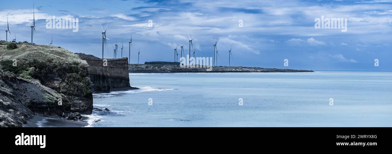 Panorama Patea coastal landscape wind farm turbines Stock Photo - Alamy