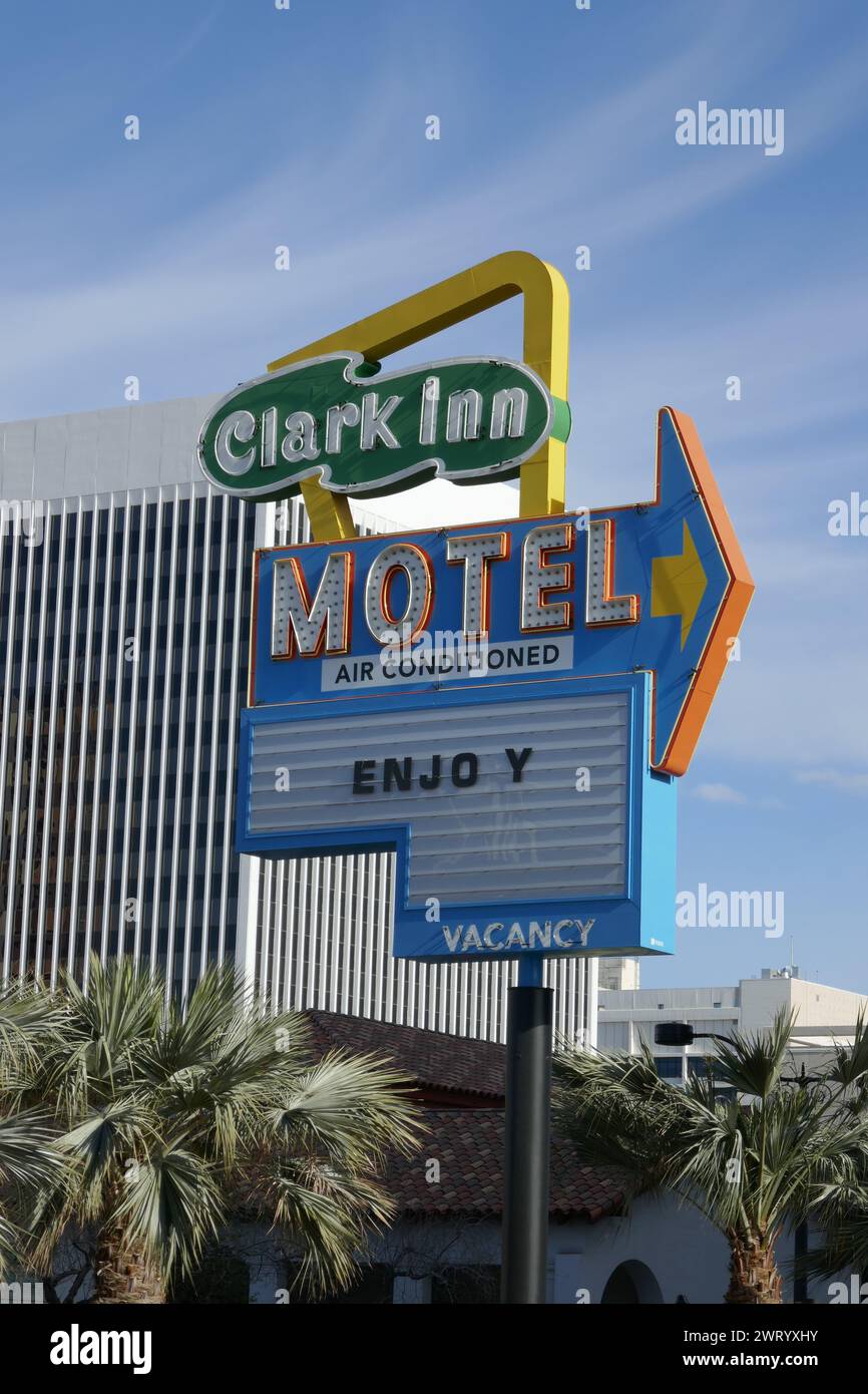 Las Vegas, Nevada, USA 7th March 2024 Clark Inn Motel Enjoy Sign in ...