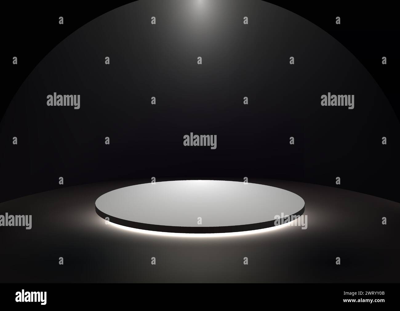 3D podium model features a white neon circle illuminating a black ...
