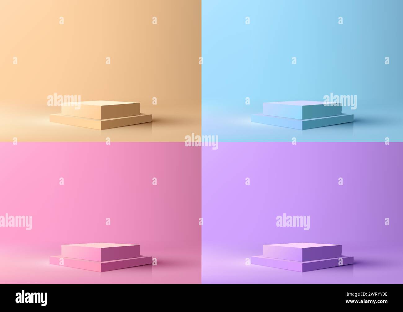 3D stack of pastel colors boxes on an abstract soft background. The ...