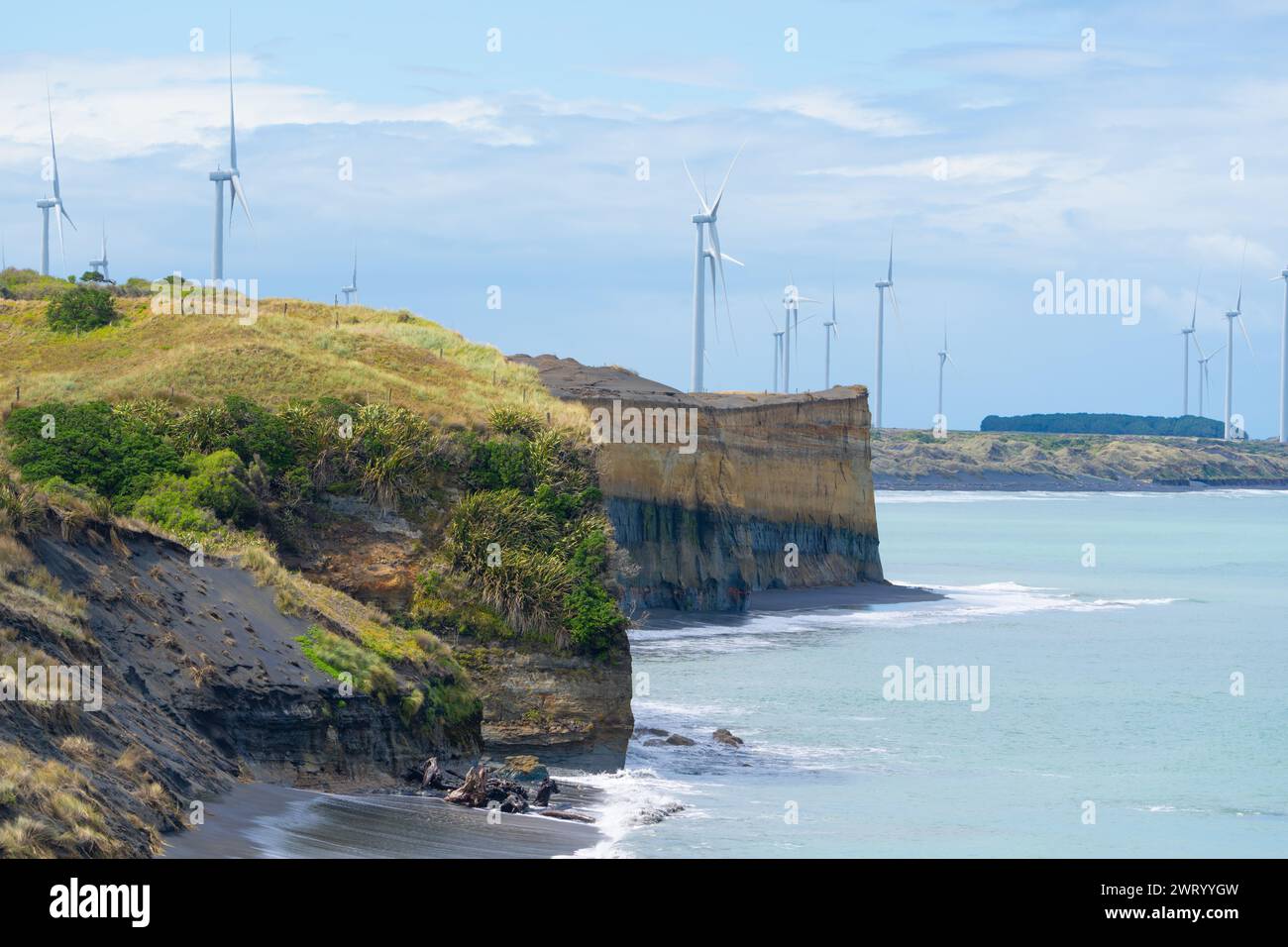 Patea coastal landscape wind farm turbines Stock Photo - Alamy