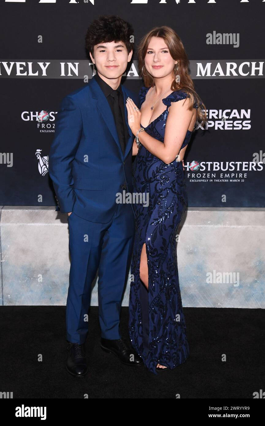 New York, USA. 14th Mar, 2024. Logan Kim (l) attends the premiere of ...