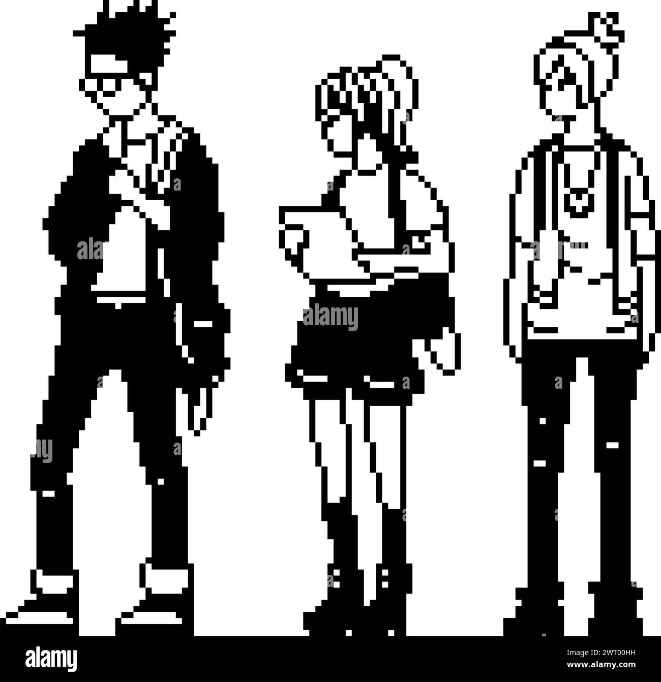 pixel art of teenager back white design isolated background Stock ...