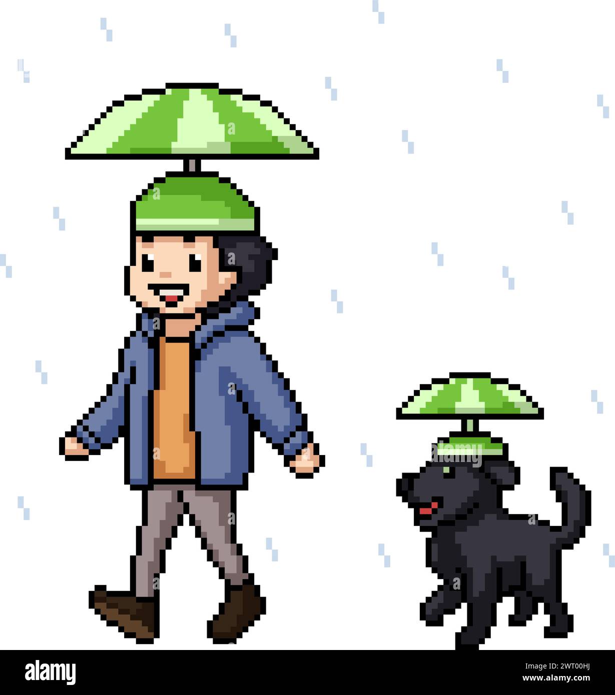 pixel art of boy dog rain isolated background Stock Vector Image & Art ...