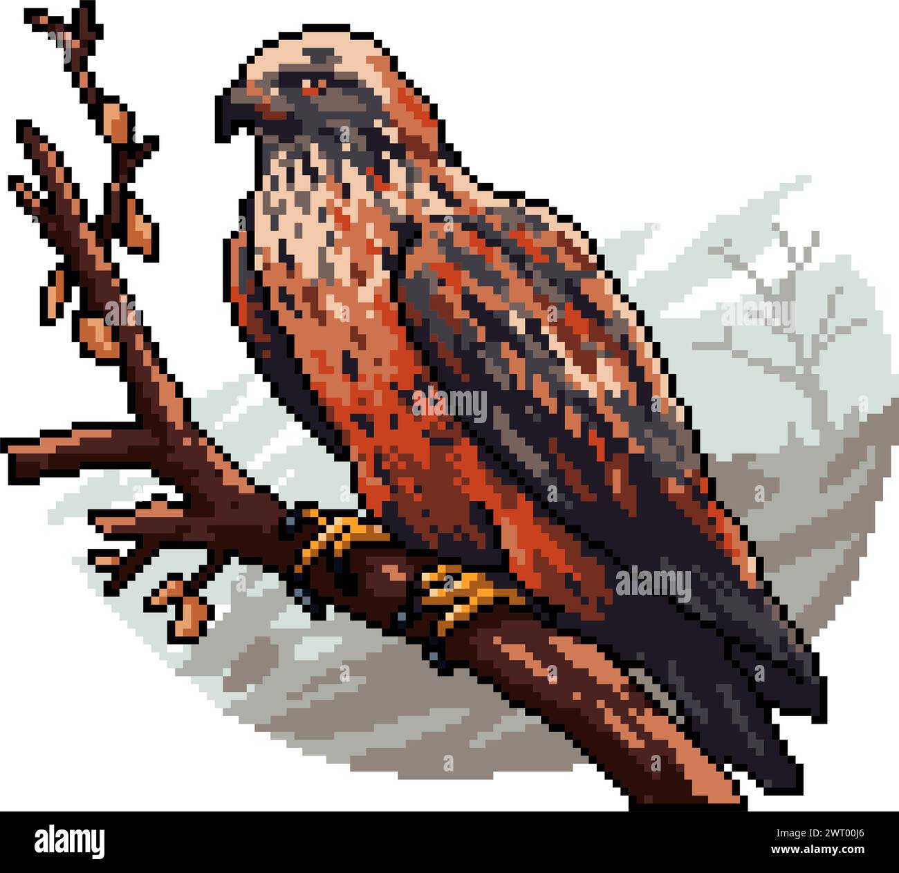 pixel art of bird on branch isolated background Stock Vector Image ...