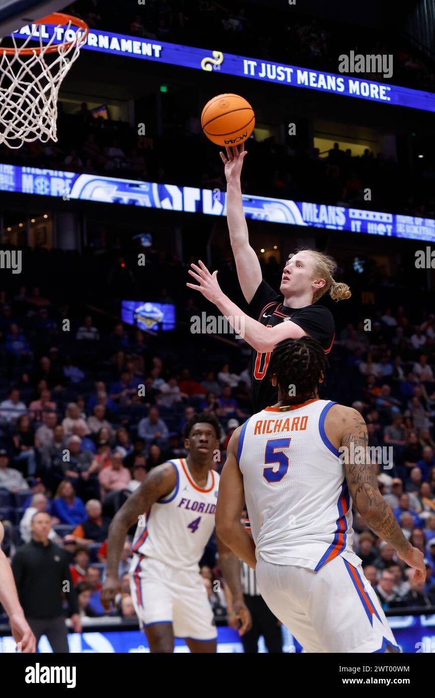 NASHVILLE, TN - MARCH 14: Georgia Bulldogs guard Blue Cain (0) hits a ...