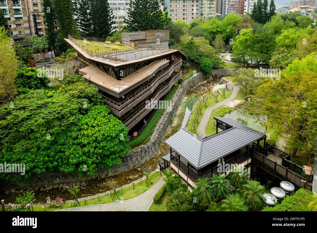 Aerial view of Taipei Public Library Beitou Branch in Taipei, Taiwan ...