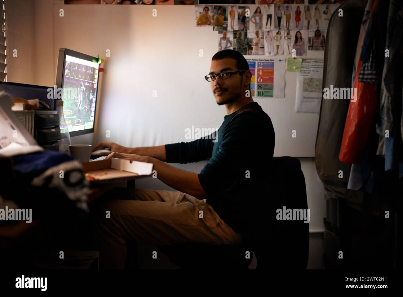 Portrait, computer and gamer man in bedroom of home for online ...