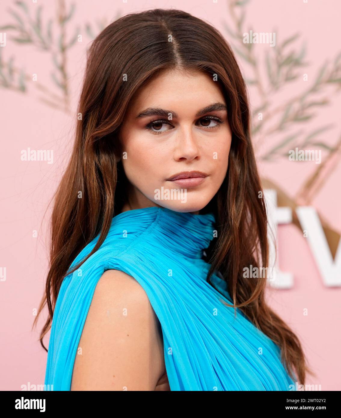 Kaia Gerber poses at the premiere of the Apple TV+ series "Palm Royale ...