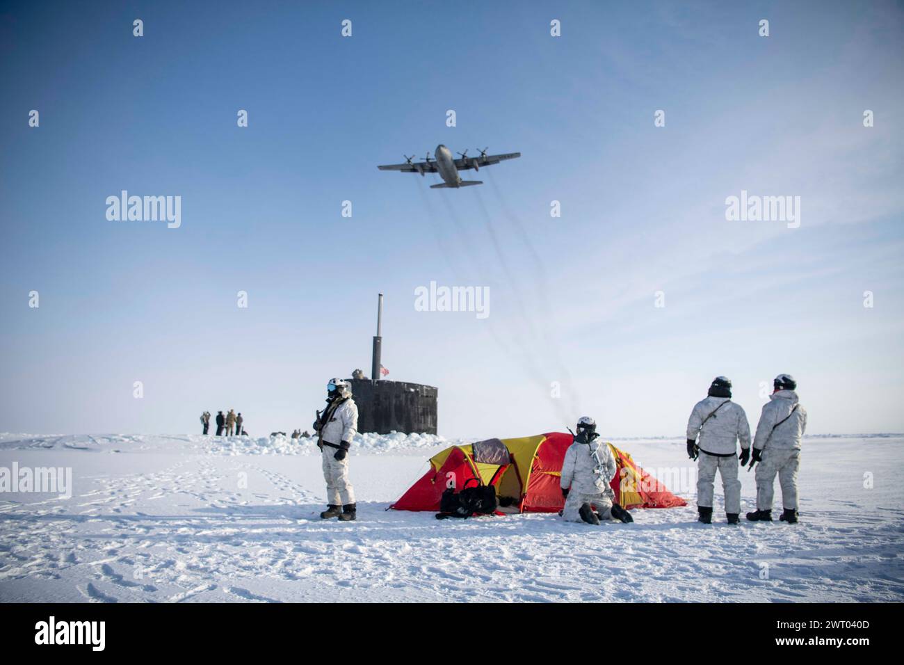 Arctic Ocean. 9th Mar, 2024. An Air Force C-130 Hercules flies over a ...