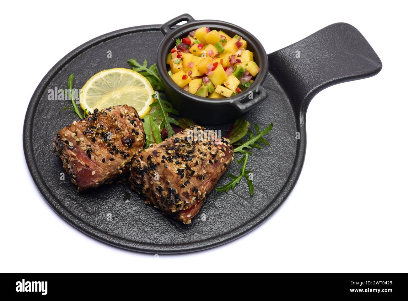 pieces of Organic grilled Tuna fillet covered with sesame seeds and ...