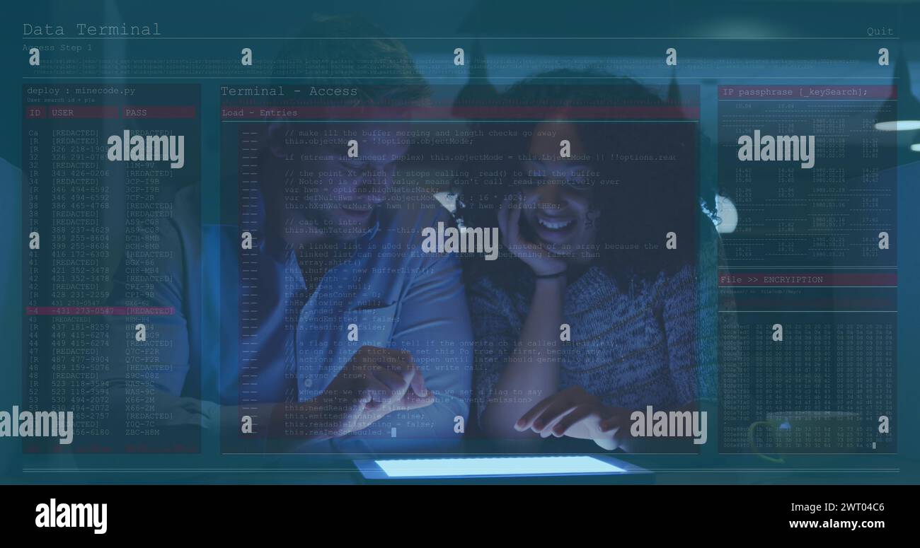 Image of data processing over diverse business people using tablet Stock Photo - Alamy