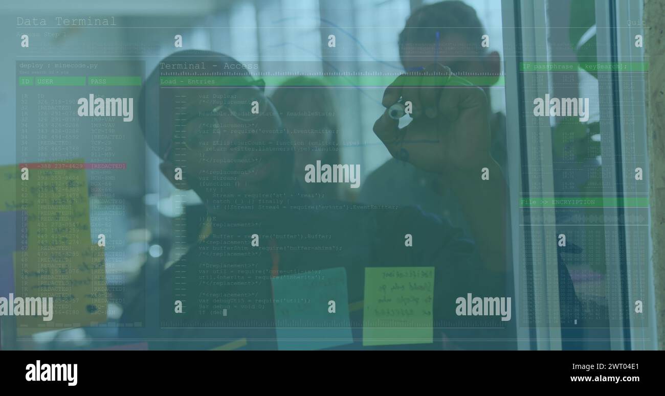 Image of data processing over diverse business people taking notes ...