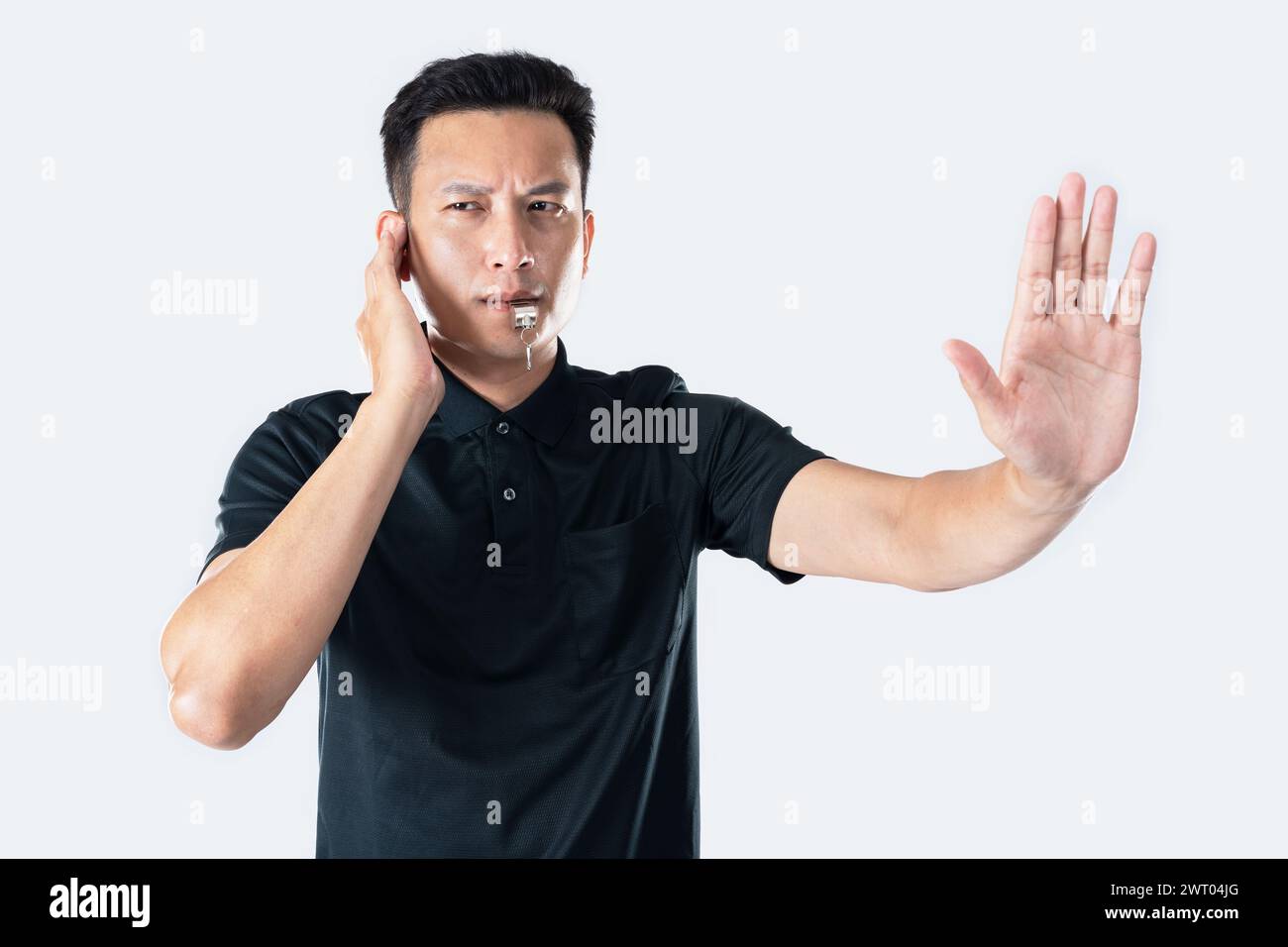 Football referee showing VAR symbol on white background Stock Photo - Alamy