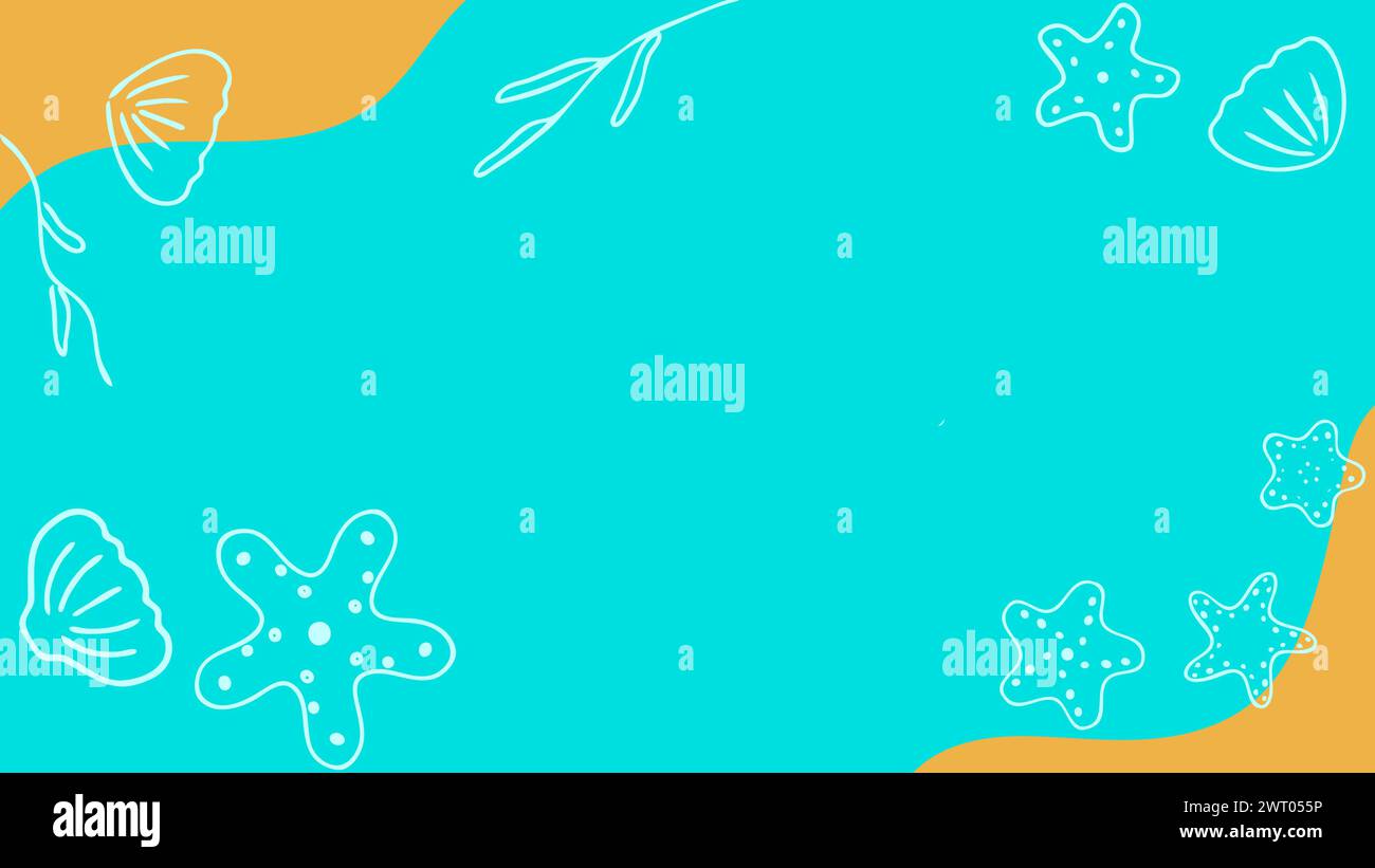 Blue beach and sea shell line drawing background Stock Vector Image ...