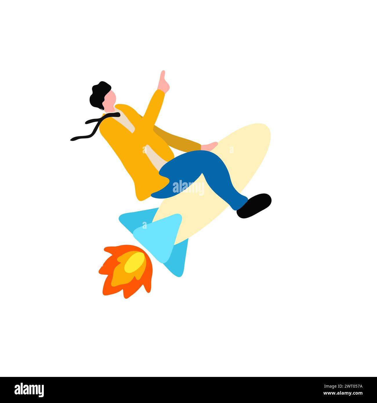 Trendy Employee Man Riding Rocket Cartoon Illustration Stock Vector ...