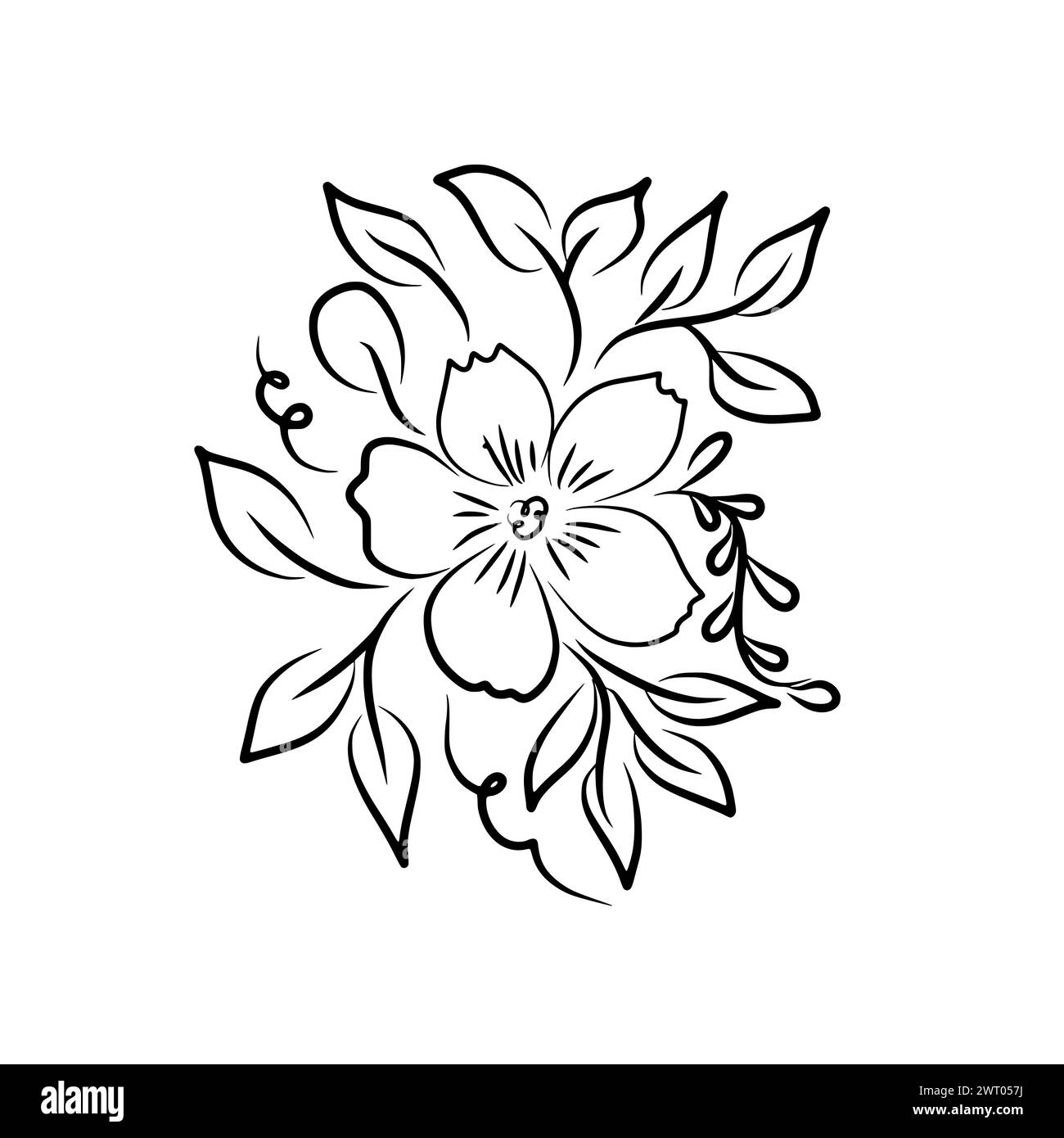 Black line drawing of floral bouquet graphic vector illustration Stock ...