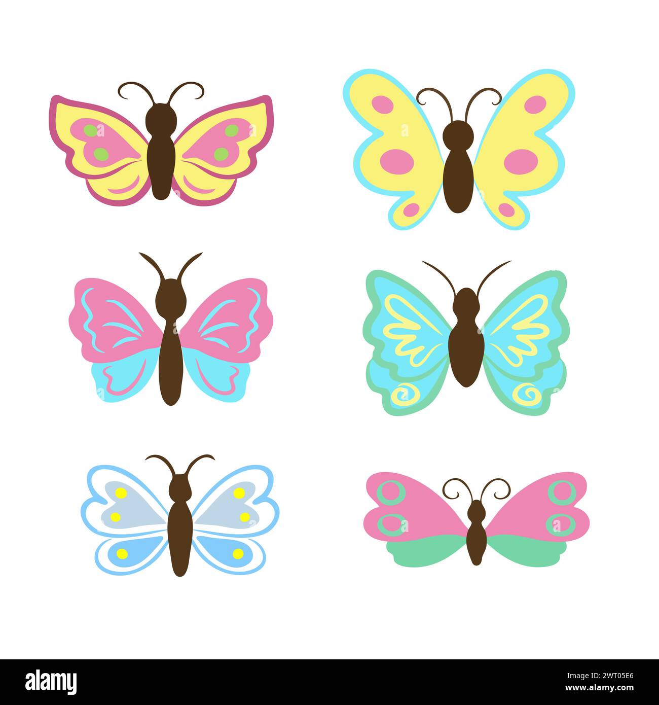 Cute butterfly cartoon clipart set. Vector collection of colorful ...