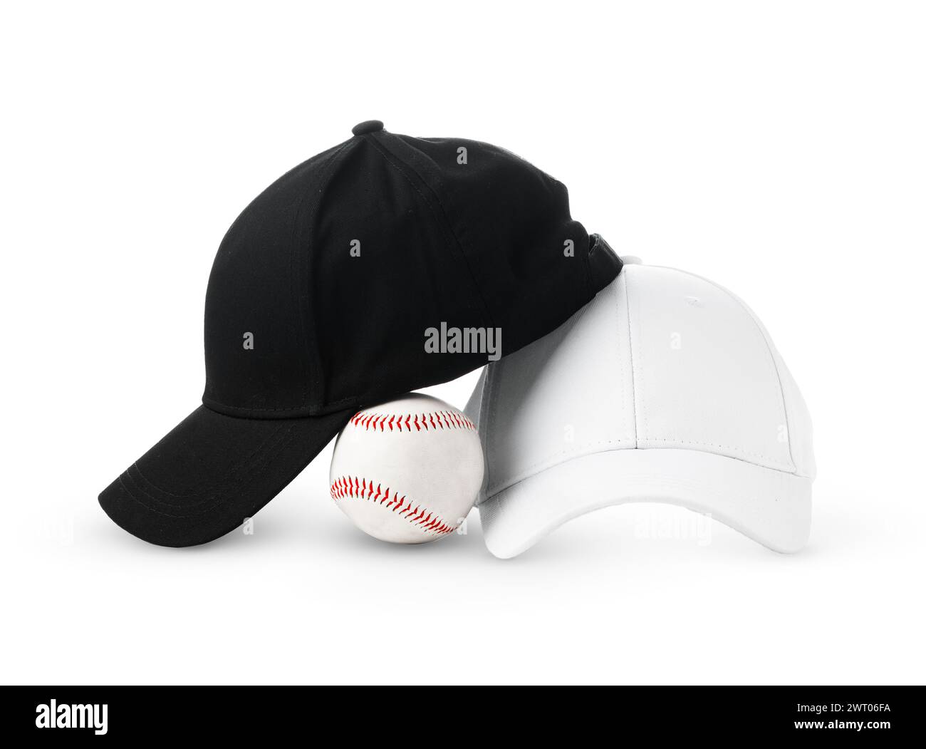 Black and White Baseball Caps Positioned Side by Side on a Clean White ...